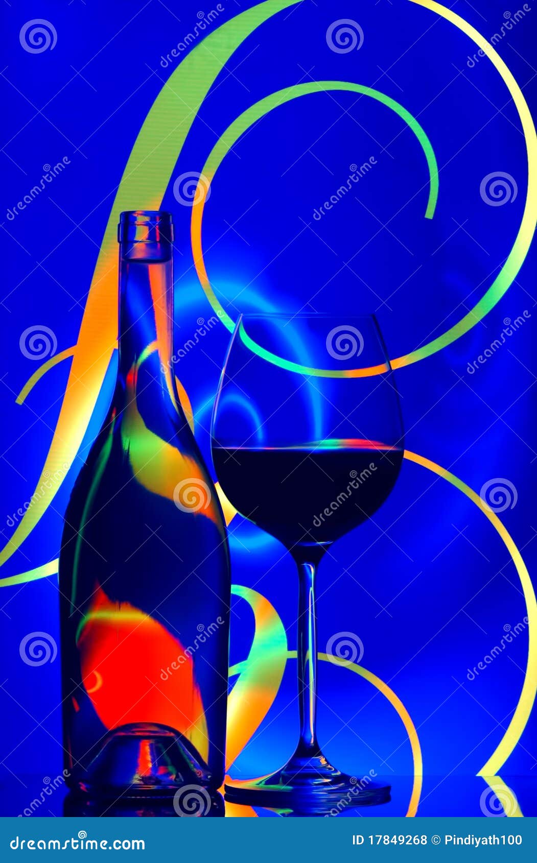 Wine Glass and Bottle Abstract Stock Photo - Image of graphics, blue ...
