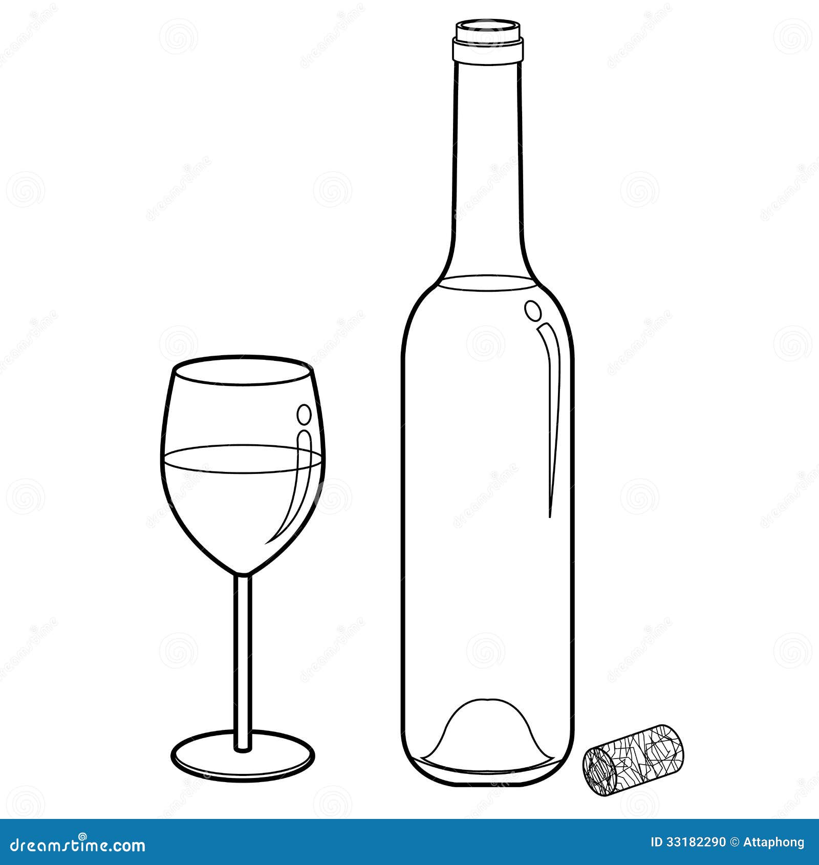 Wine Glass And Bottle Outline Vector Stock Vector - Illustration: 33182290