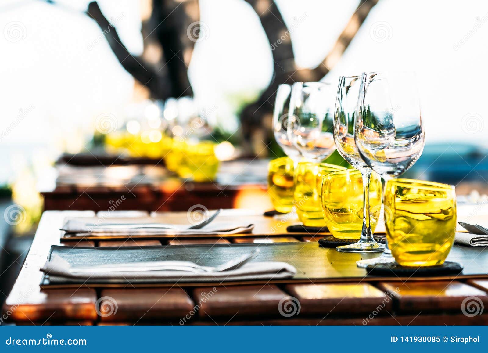 Wine Glass with Dining Set Prepare for Breakfast Lunch or Dinner on ...