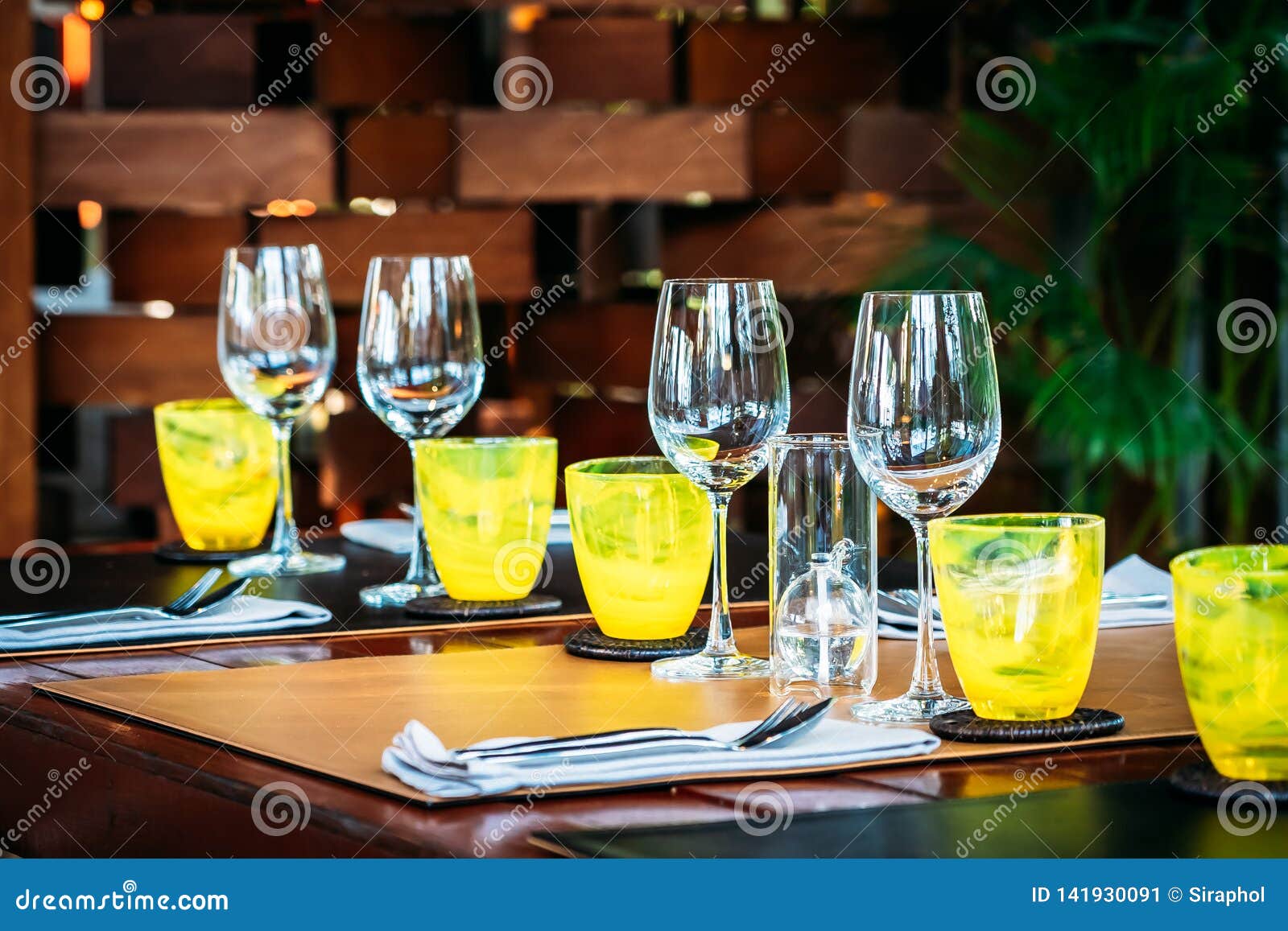 Wine Glass with Dining Set Prepare for Breakfast Lunch or Dinner on ...