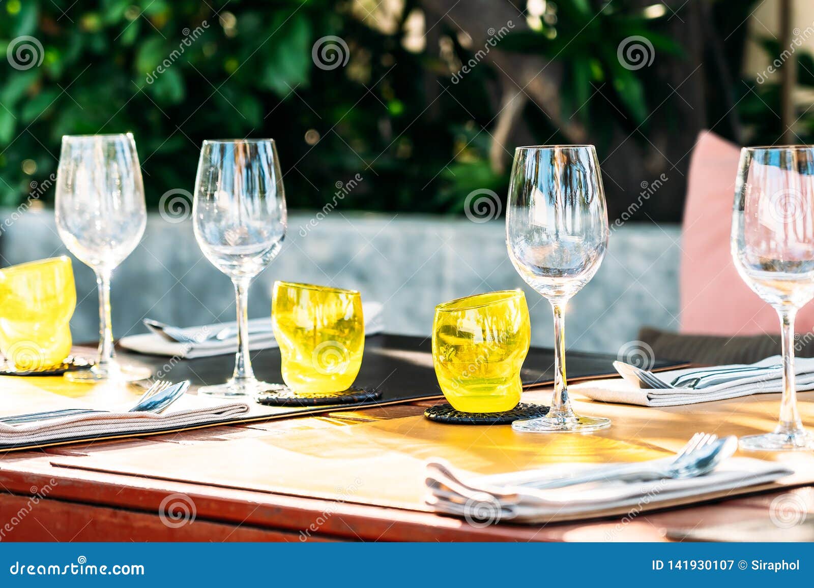 Wine Glass with Dining Set Prepare for Breakfast Lunch or Dinner on ...