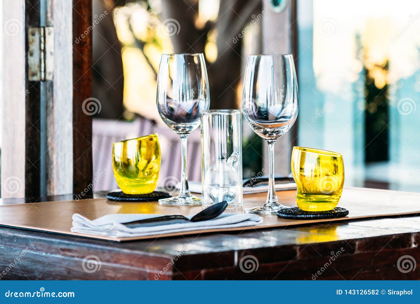 Wine Glass with Dining Set Prepare for Breakfast Lunch or Dinner on ...