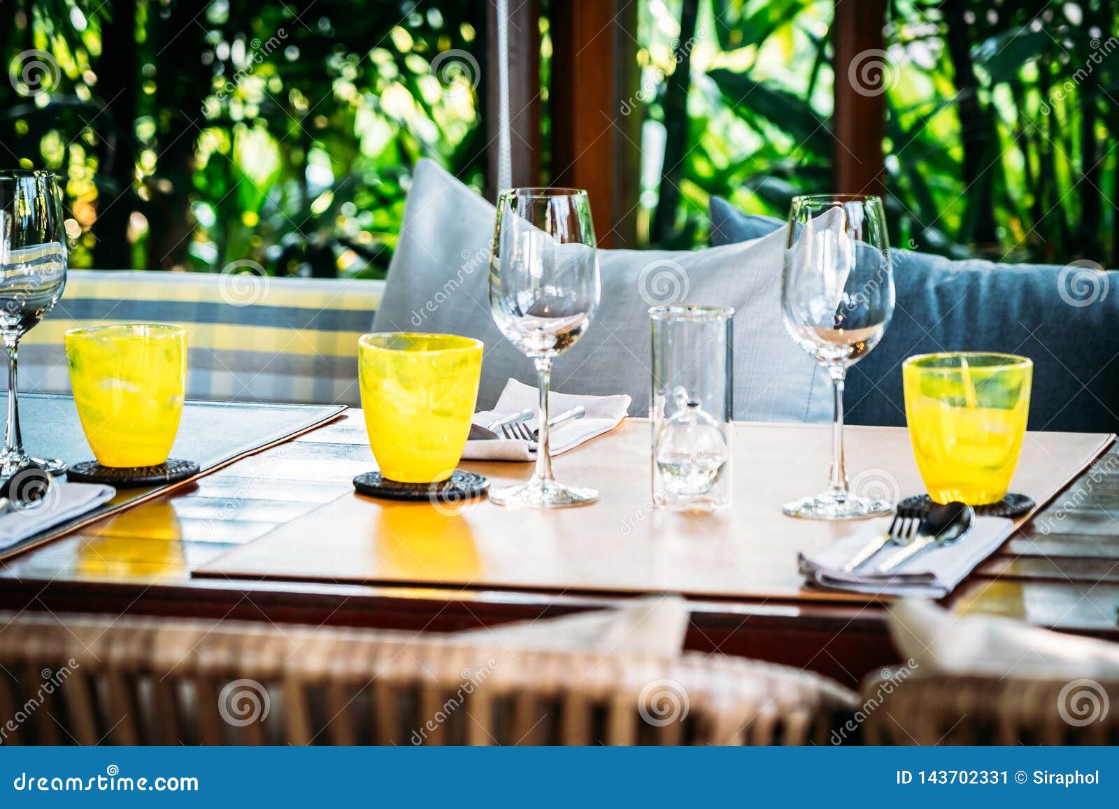 Wine Glass with Dining Set Prepare for Breakfast Lunch or Dinner on ...