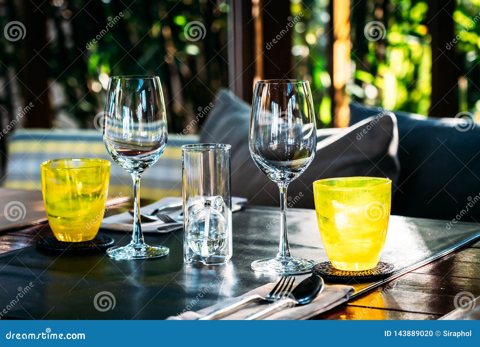 Wine Glass with Dining Set Prepare for Breakfast Lunch or Dinner on ...