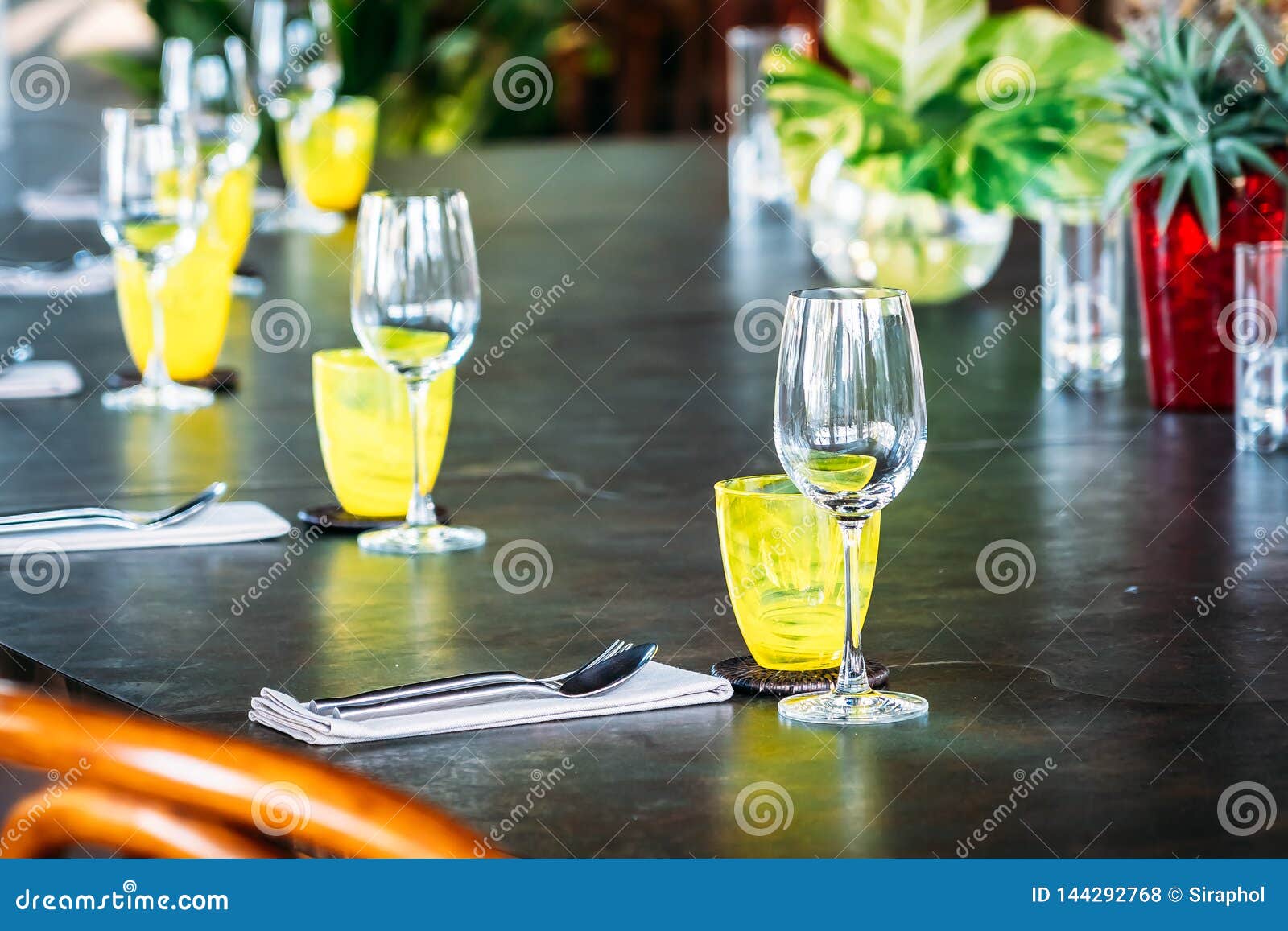 Wine Glass with Dining Set Prepare for Breakfast Lunch or Dinner on ...