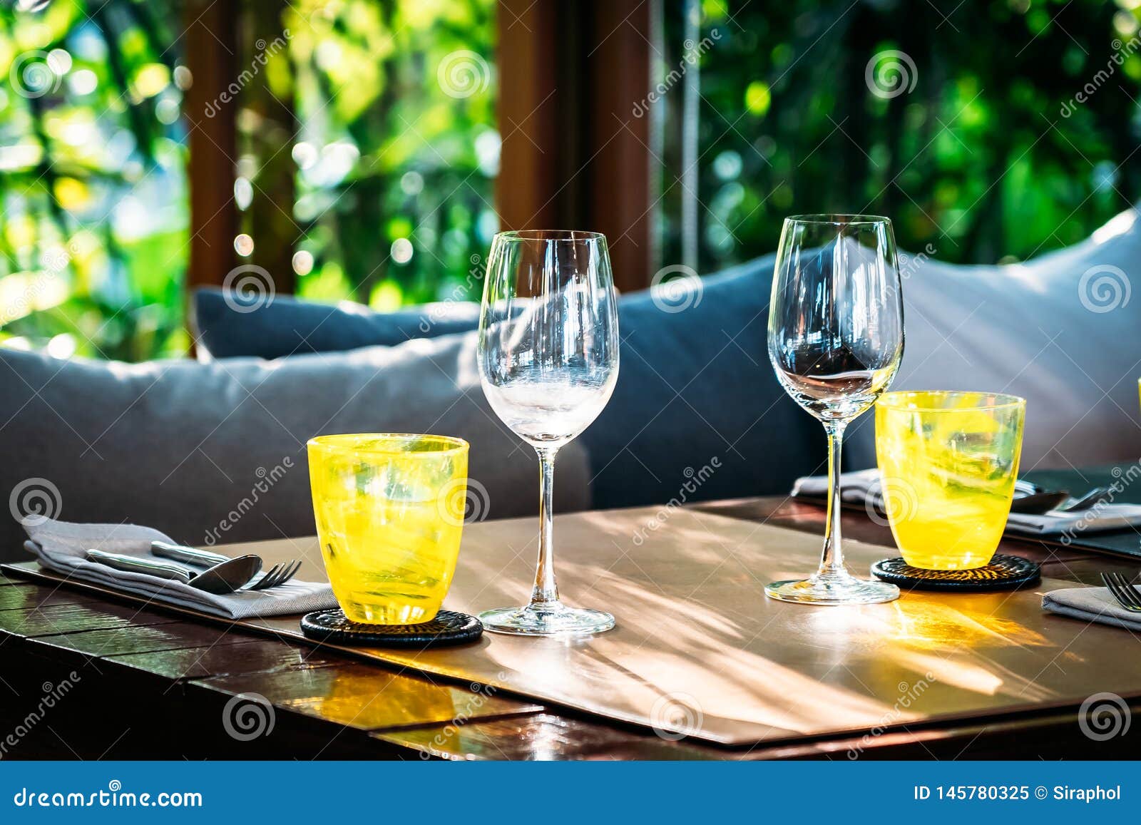 Wine Glass with Dining Set Prepare for Breakfast Lunch or Dinner on ...