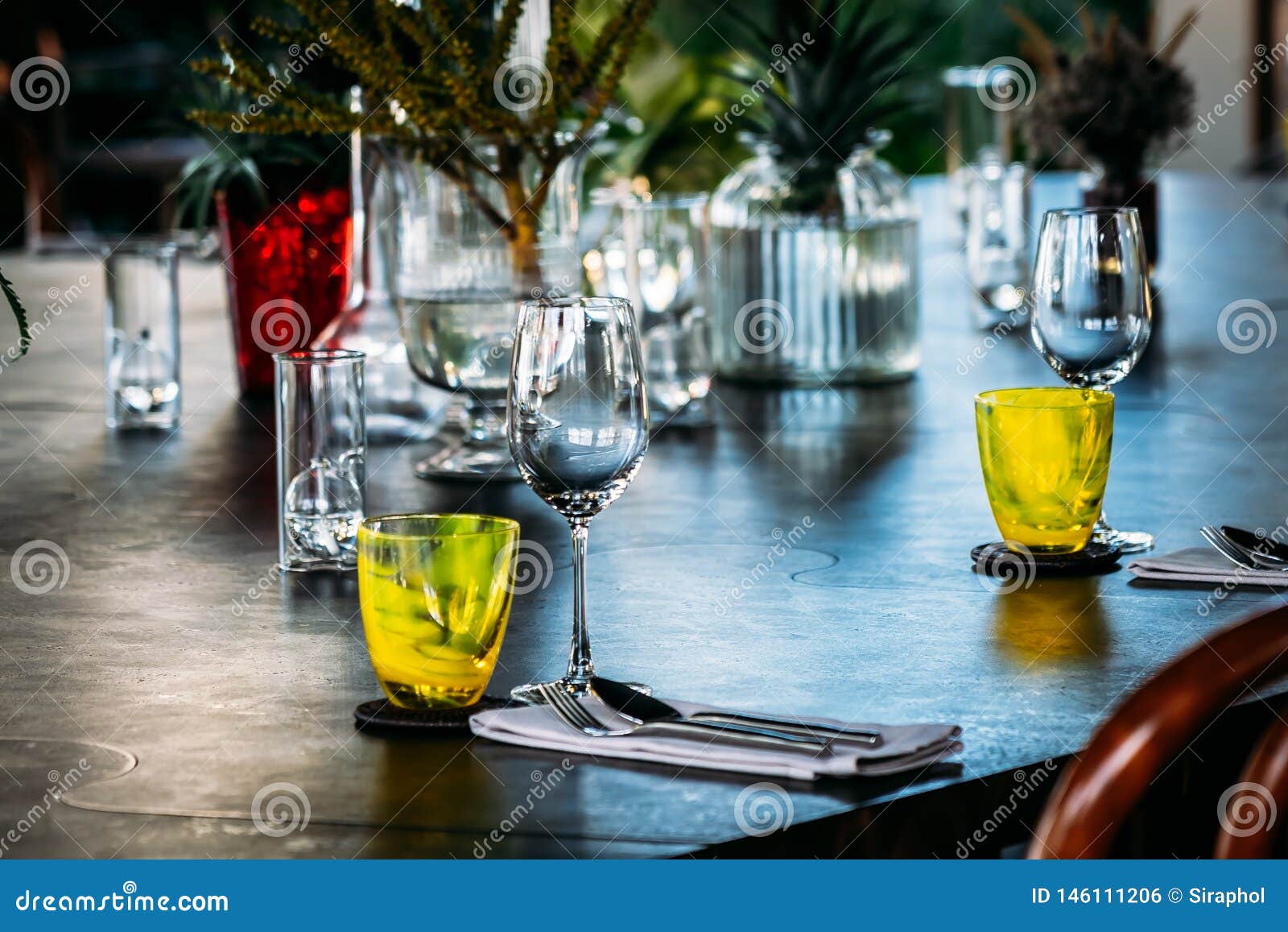 Wine Glass with Dining Set Prepare for Breakfast Lunch or Dinner on ...