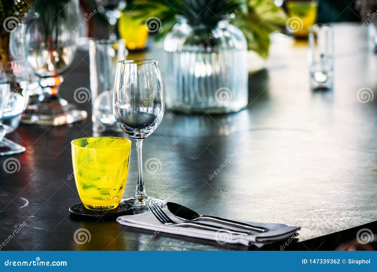 Wine Glass with Dining Set Prepare for Breakfast Lunch or Dinner on ...