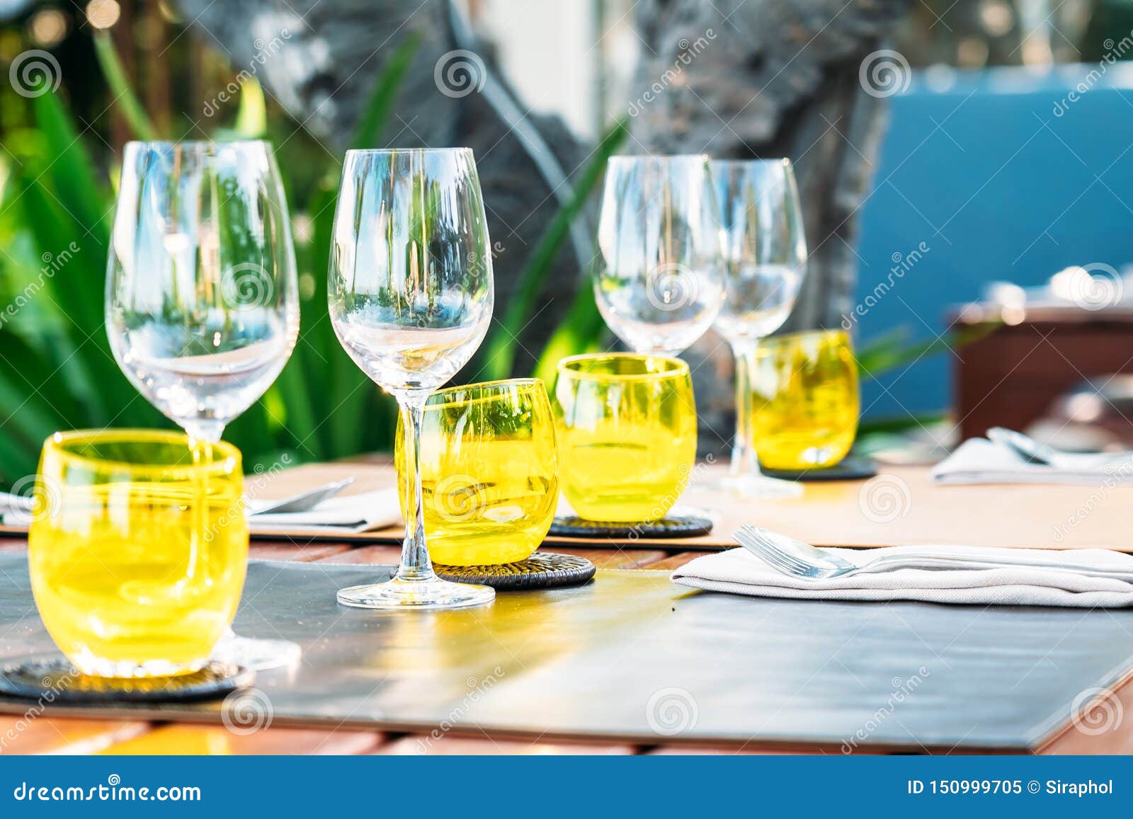 Wine Glass with Dining Set Prepare for Breakfast Lunch or Dinner on ...