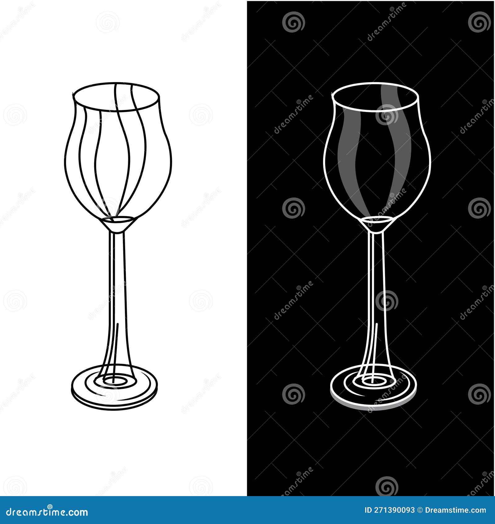 Wine Glass in Doodle Style on a White and Black Background. Stock ...