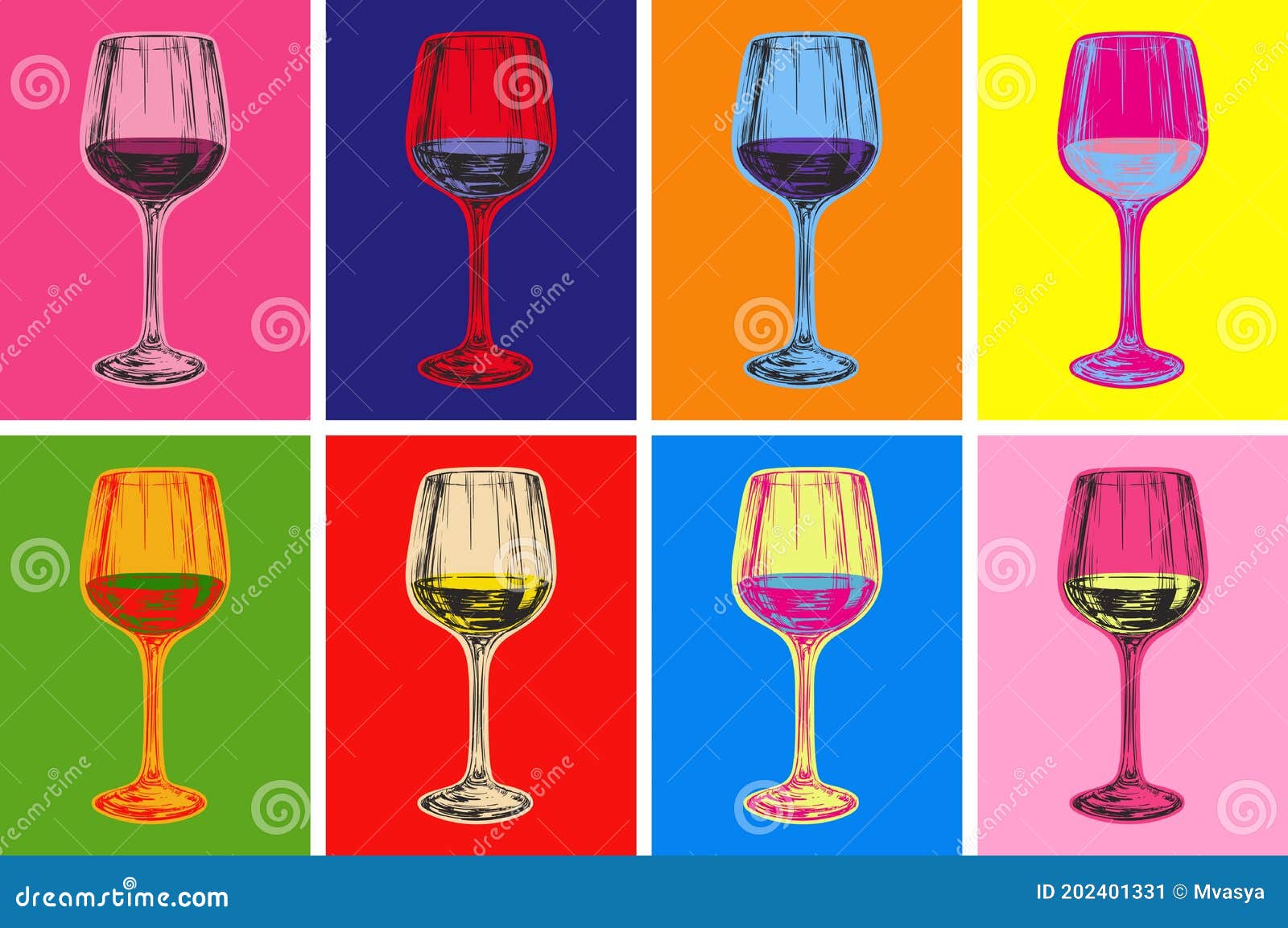Wine Glass Hand Drawing Vector Illustration Alcoholic Drink. Pop Art ...