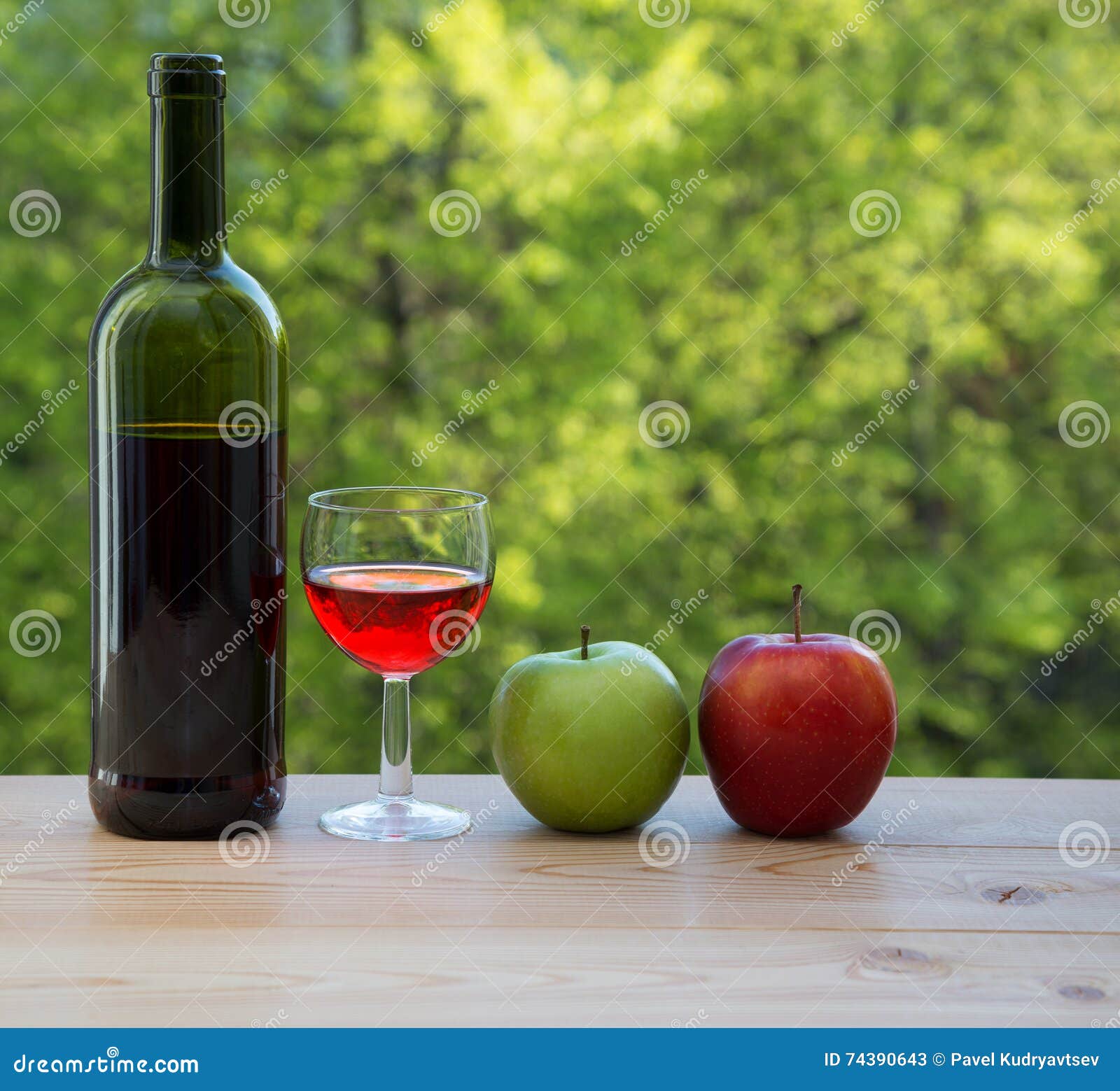 Wine Glass Red and Green Apple on Table Stock Image - Image of garden ...