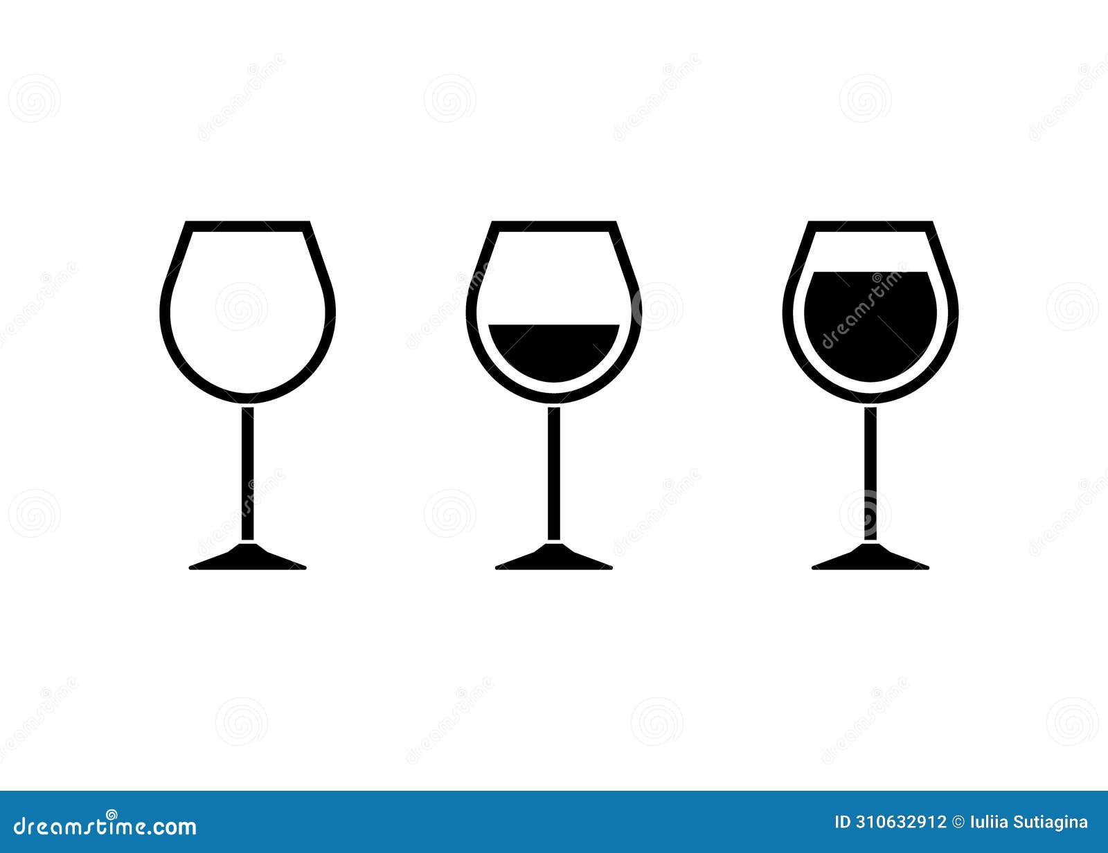 Wine in a Glass Simple Icon. Alcoholic Drink Flat Design. Empty, Half and Full Cup Stock Vector ...