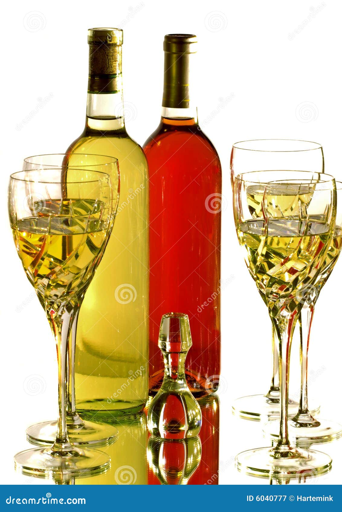 Wine Glasses with Red and White Wine Bottles Stock Image - Image of ...