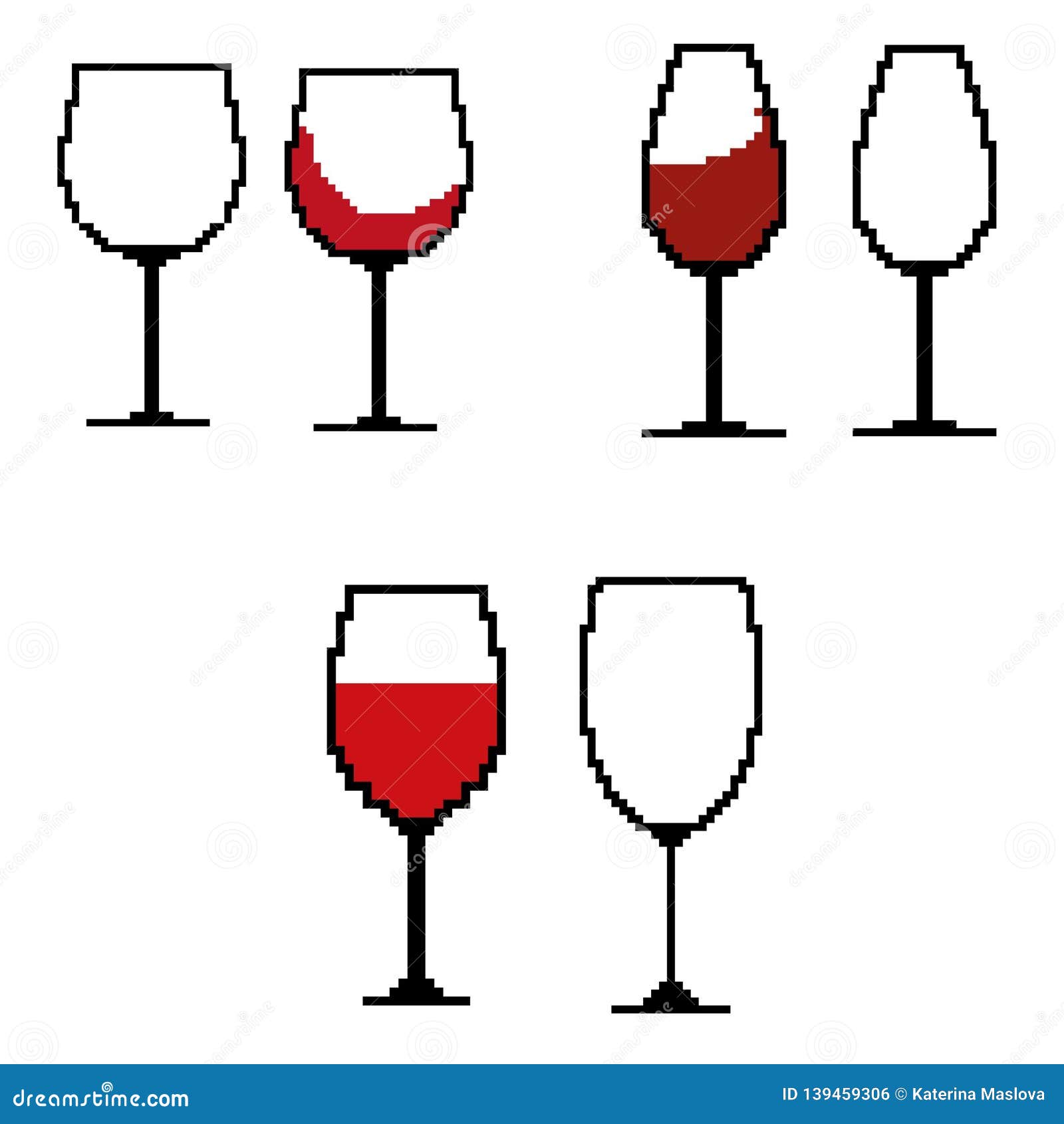 Wine Glasses in the Style of Pixel Art. Stock Vector - Illustration of ...