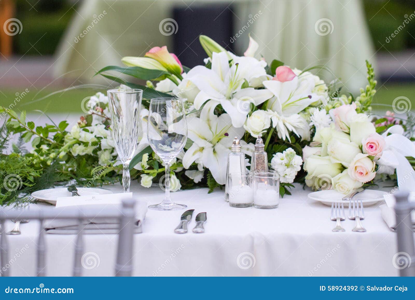 Wine glasses table setup stock photo. Image of brew, foam - 58924392