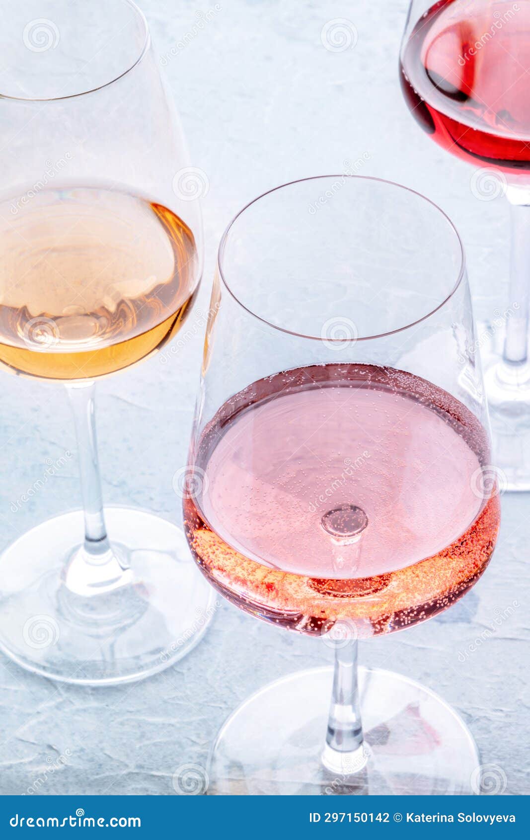 Wine Glasses at a Tasting. Rose, Red, and White Wine, Drinks on a Table ...
