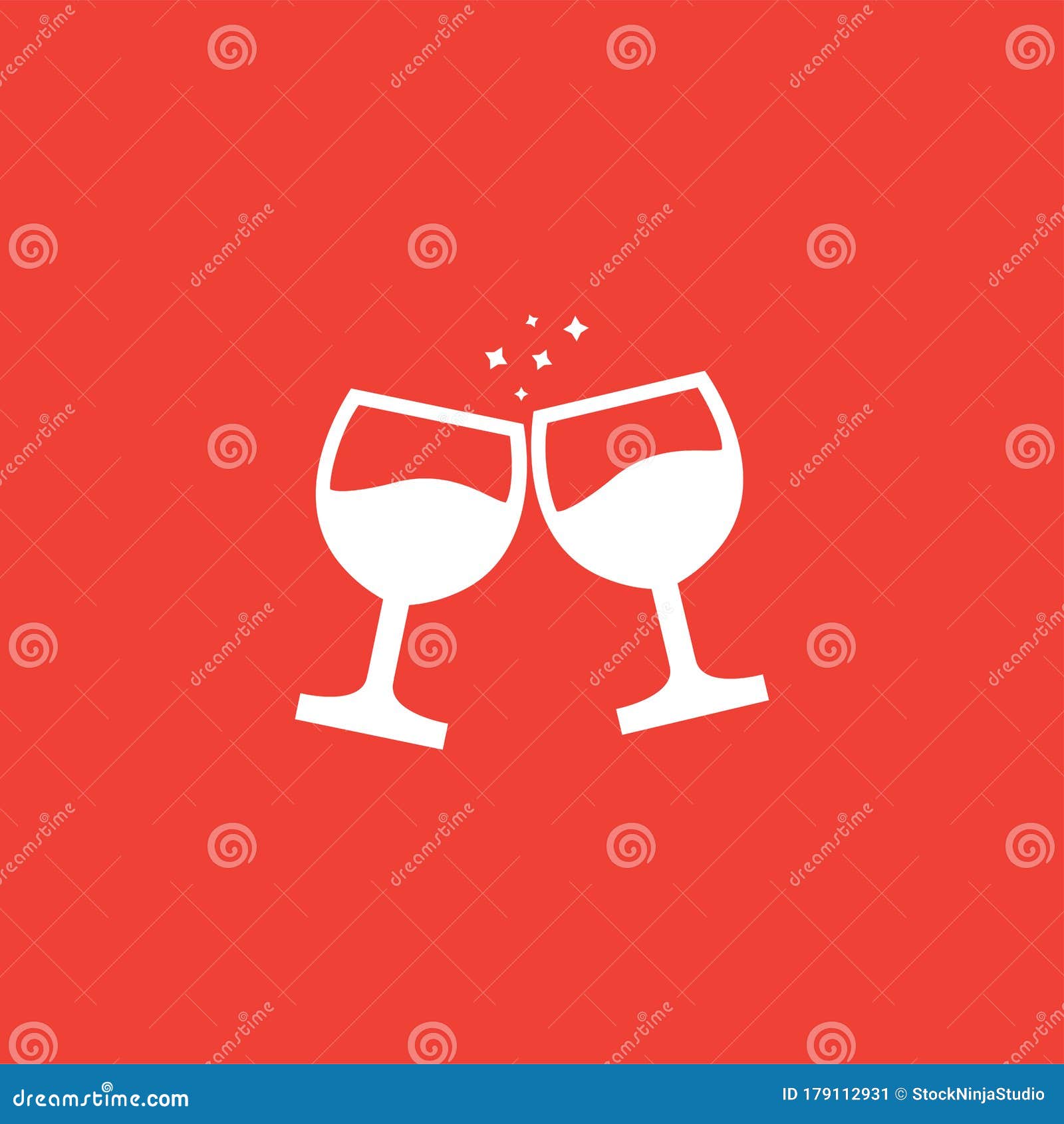Wine Glasses Toast Icon on Red Background. Red Flat Style Vector ...