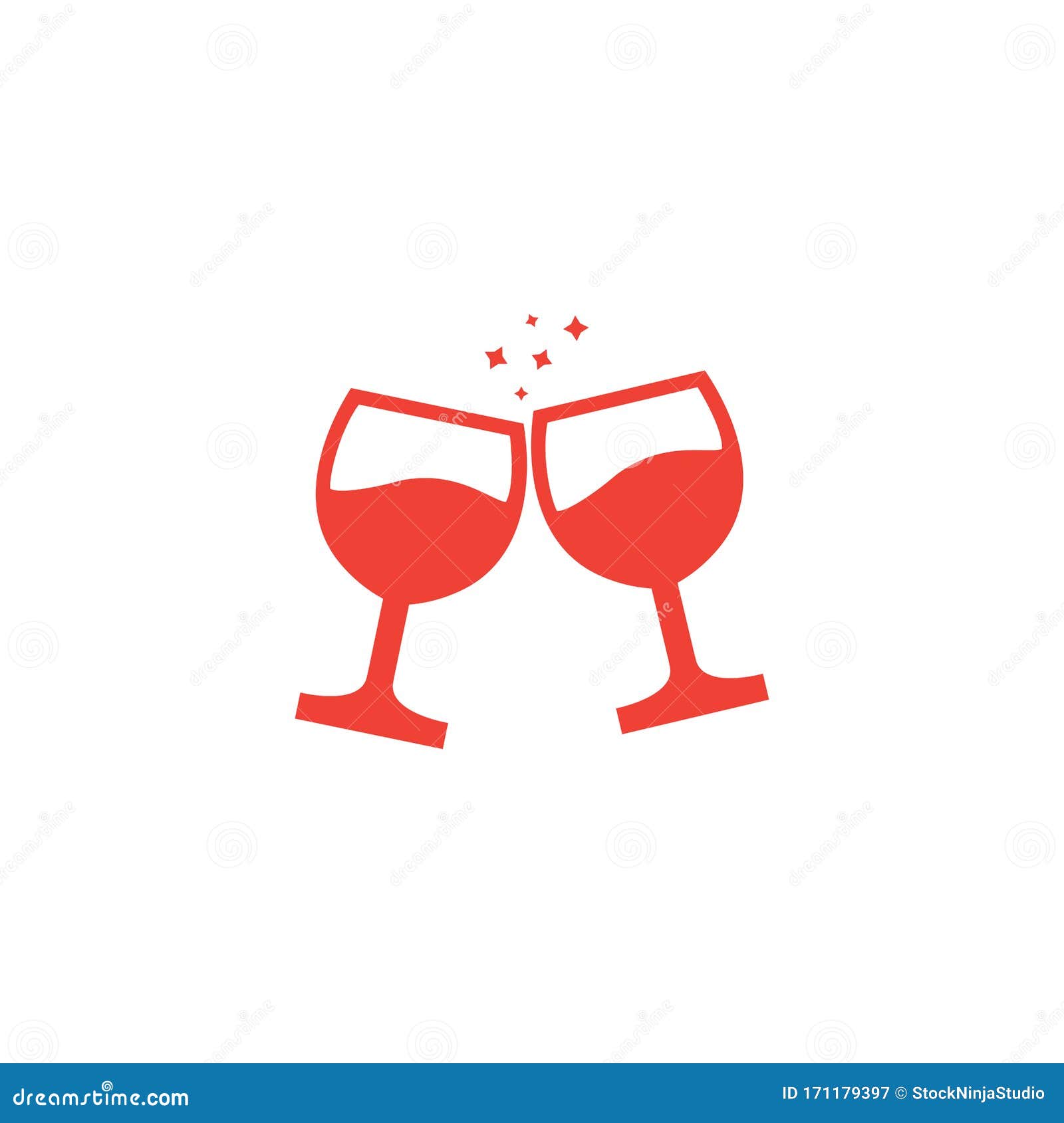 Wine Glasses Toast Red Icon on White Background. Red Flat Style Vector ...