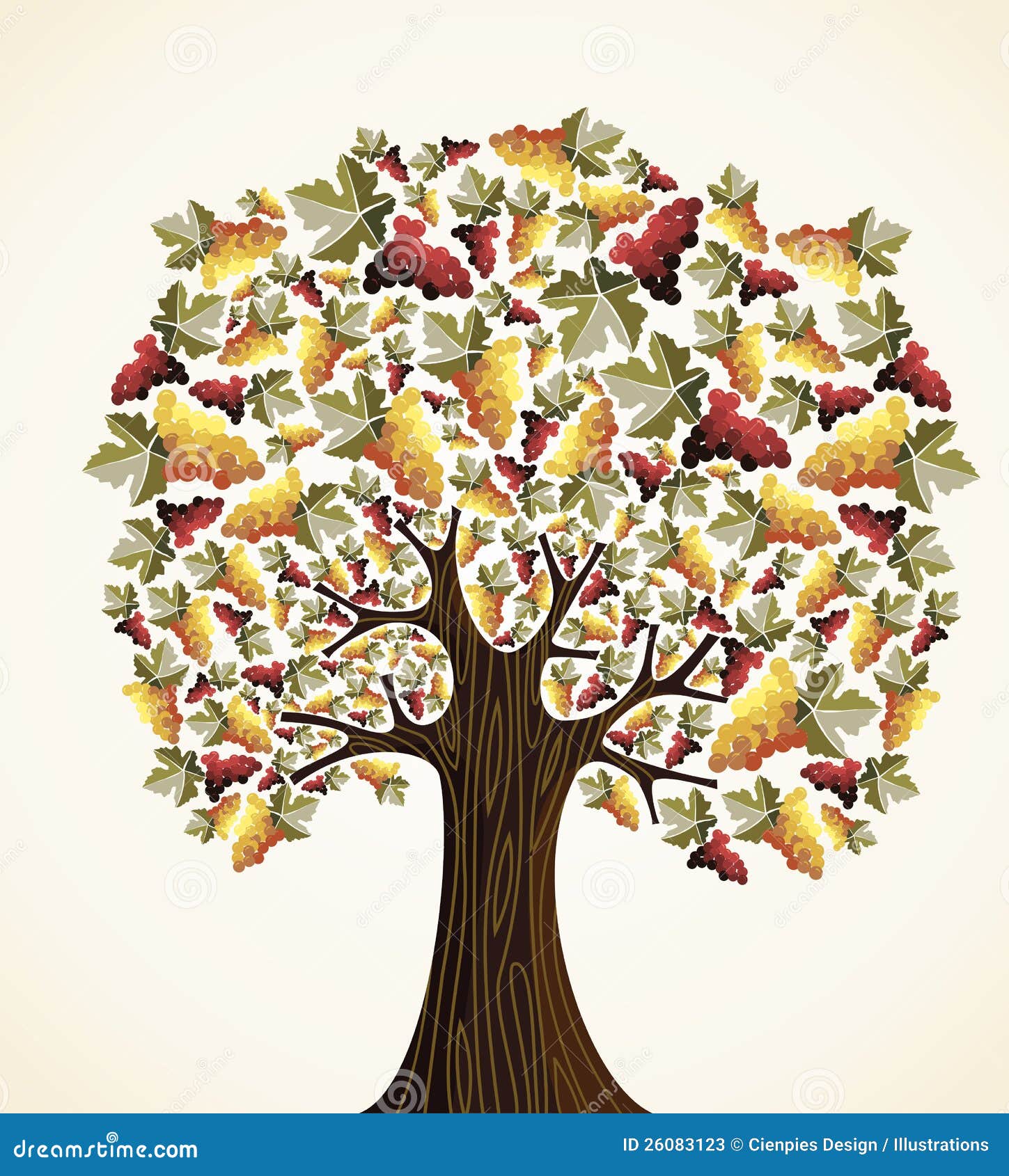 Wine and grapes tree stock vector. Illustration of ornament - 26083123