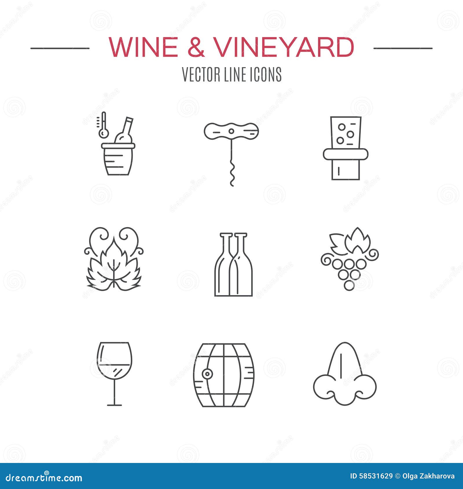 Wine Icons stock vector. Illustration of business, industry - 58531629