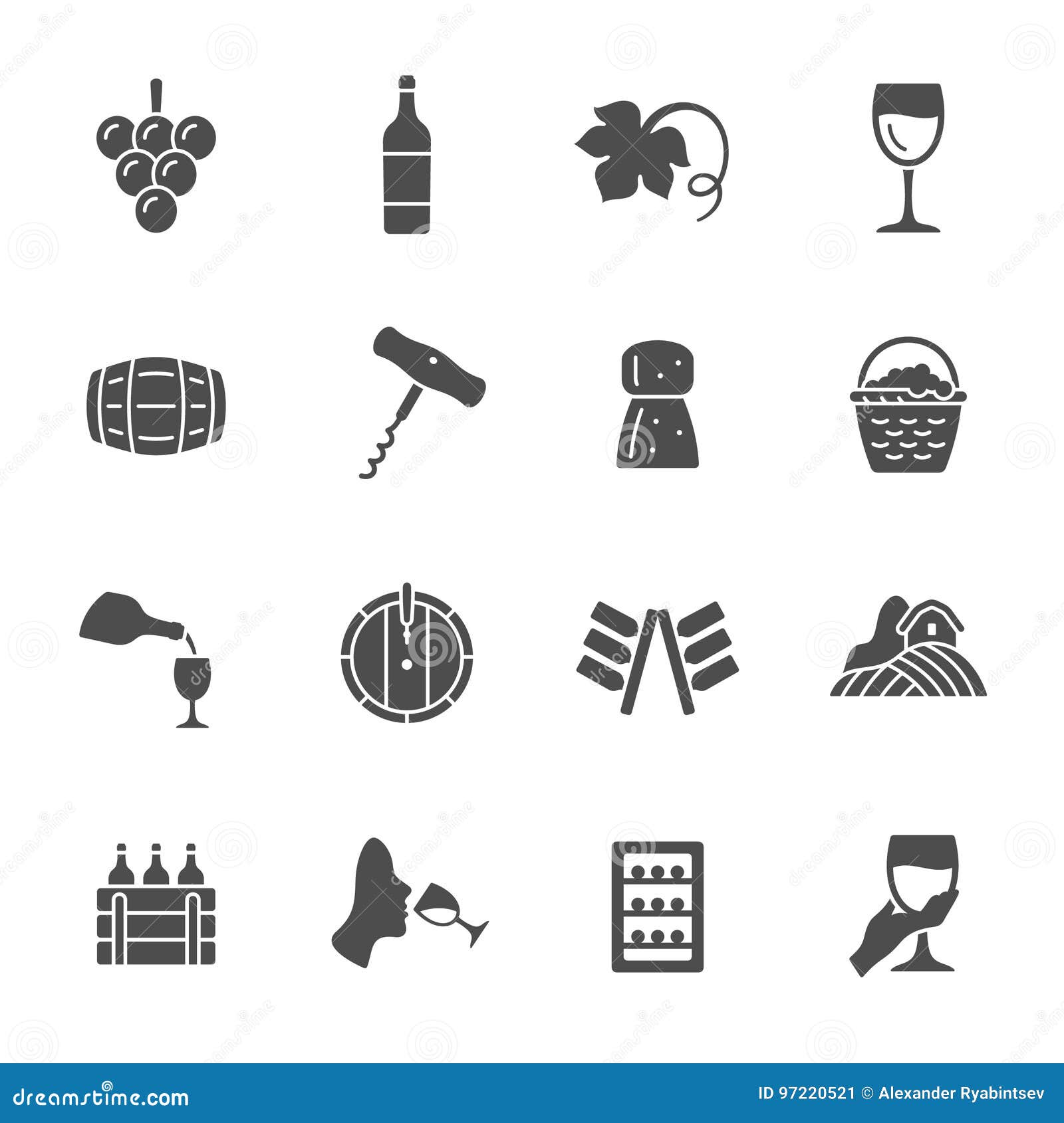 Wine icons stock vector. Illustration of modern, corkscrew - 97220521
