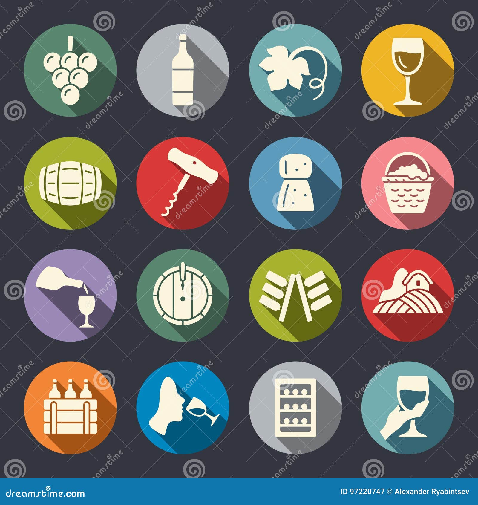 Wine icons stock vector. Illustration of circle, element - 97220747