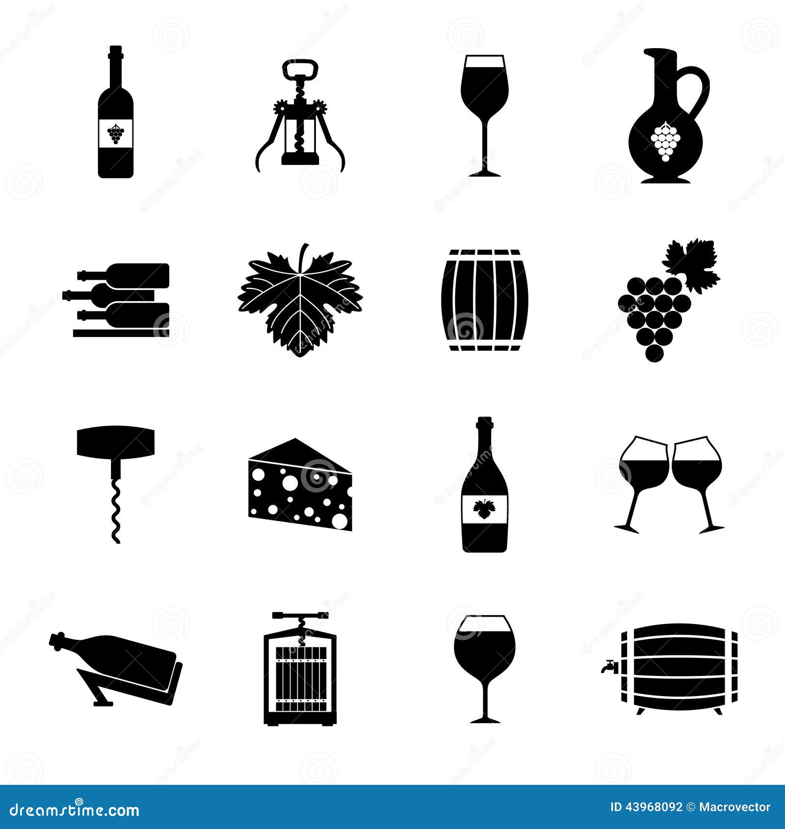Wine icons set black stock vector. Illustration of pictogram - 43968092
