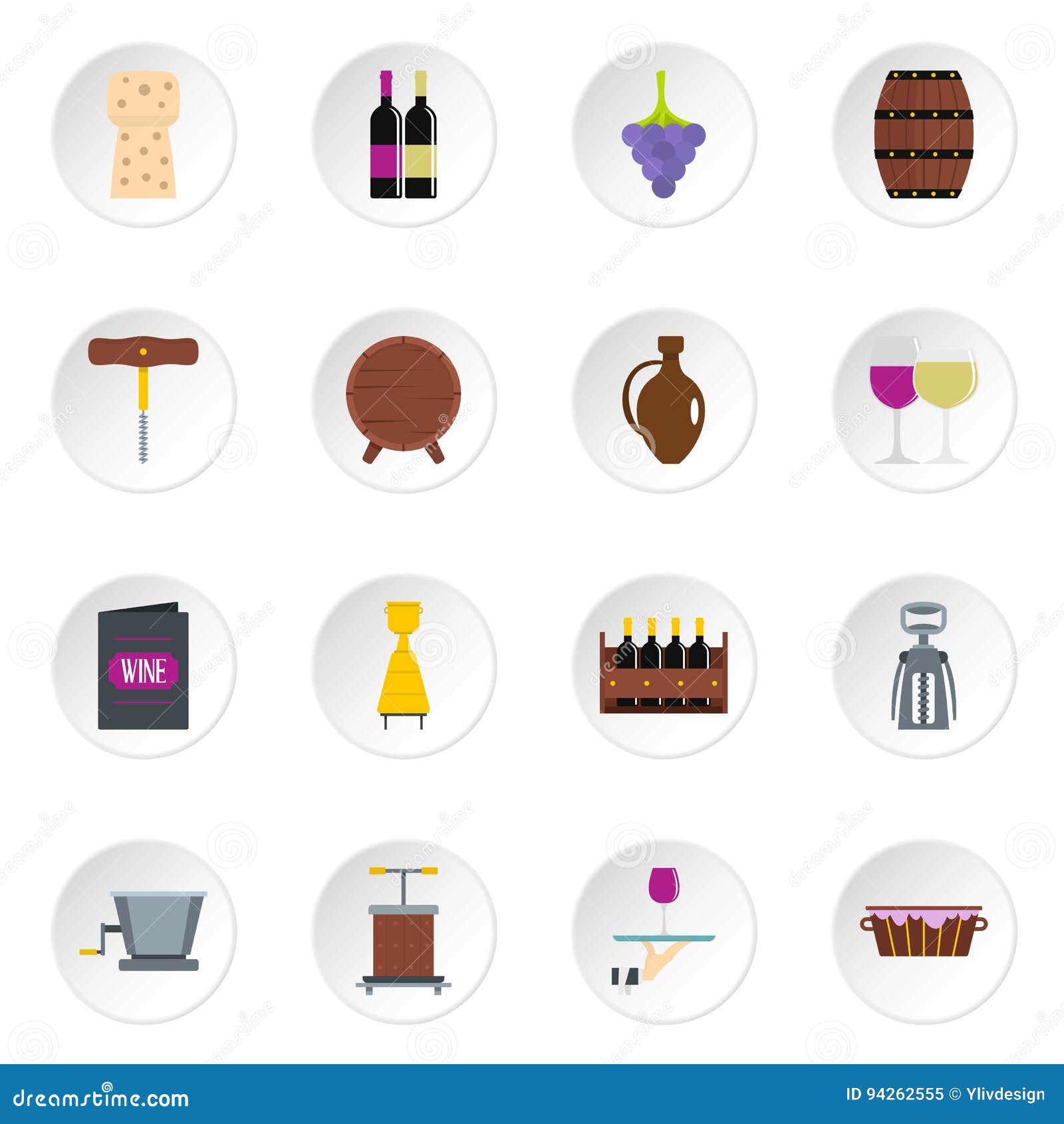 Wine Icons Set in Flat Style Stock Vector - Illustration of glass, list ...