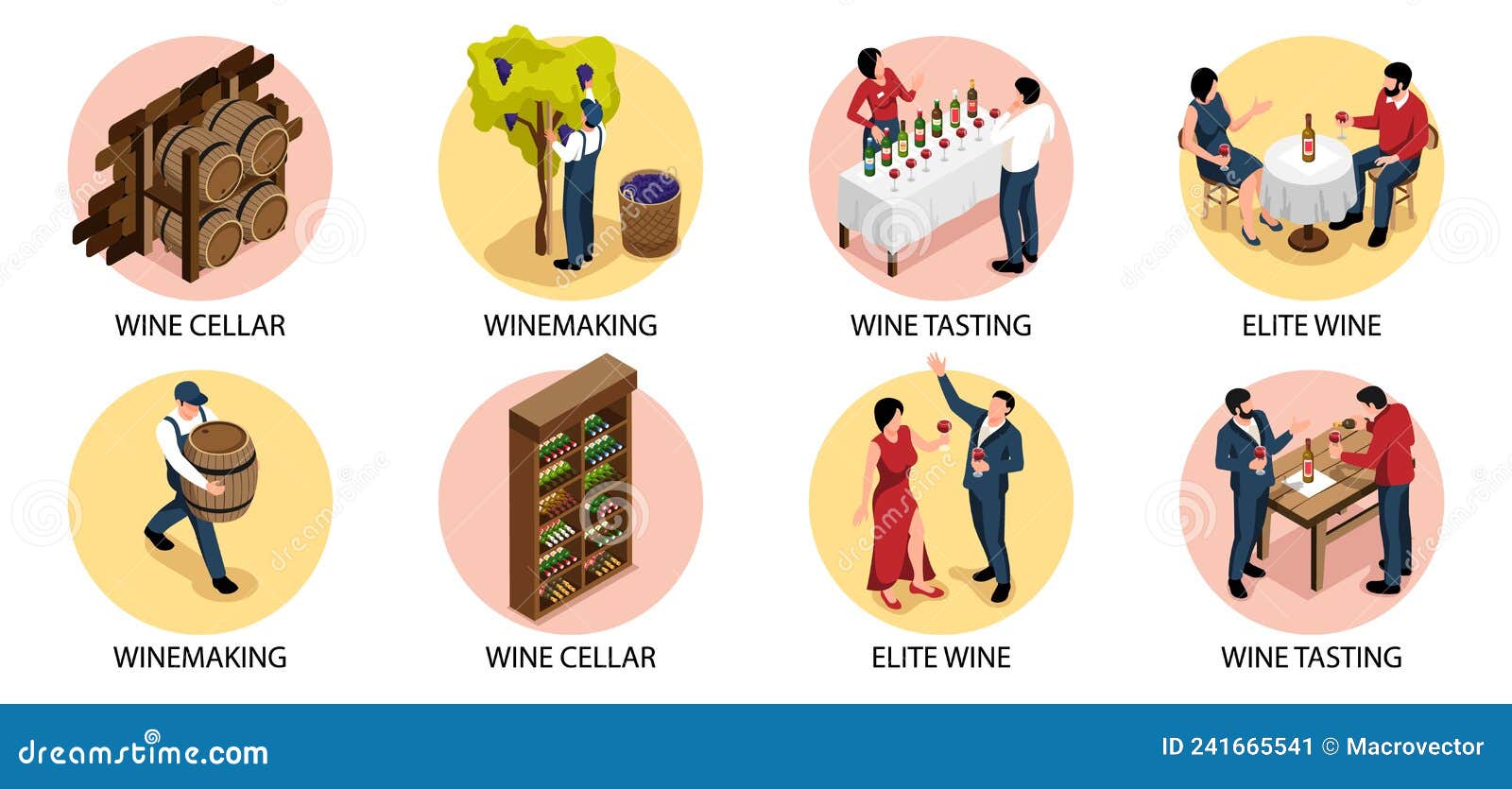 Wine Isometric Round Set stock vector. Illustration of harvest - 241665541