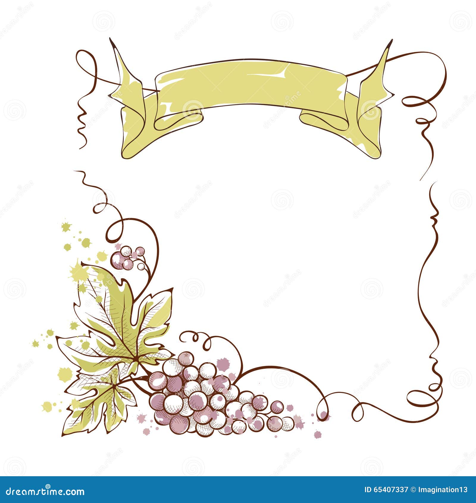 Wine Label with a Bunch of Grapes and Ribbon Stock Vector ...