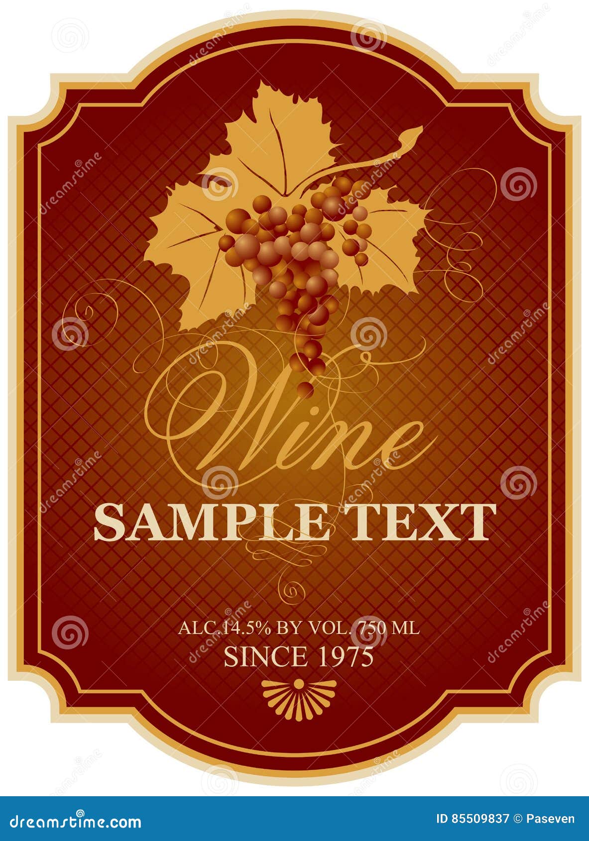Wine Label with Bunch of Grapes Stock Vector - Illustration of beverage ...