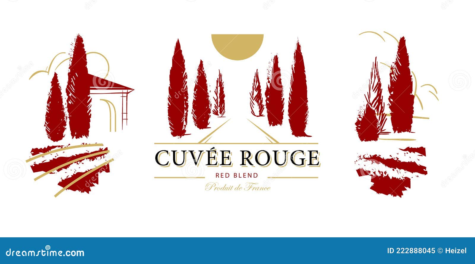 Wine Label Template with Cypress Trees Stock Vector - Illustration of ...