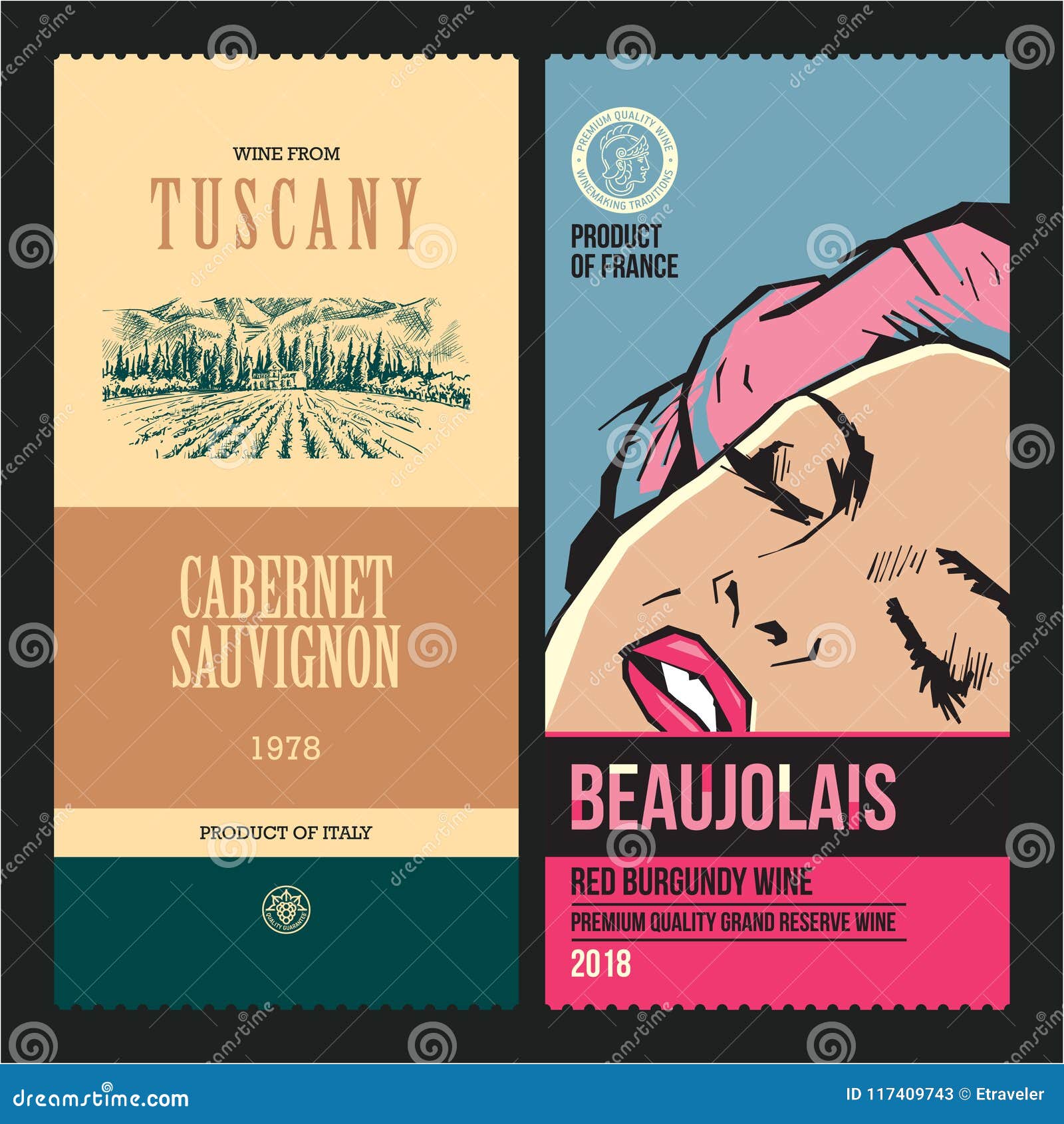 Wine Labels. Drawing Vineyard. Modern Wine Labels Design Template. Pop ...