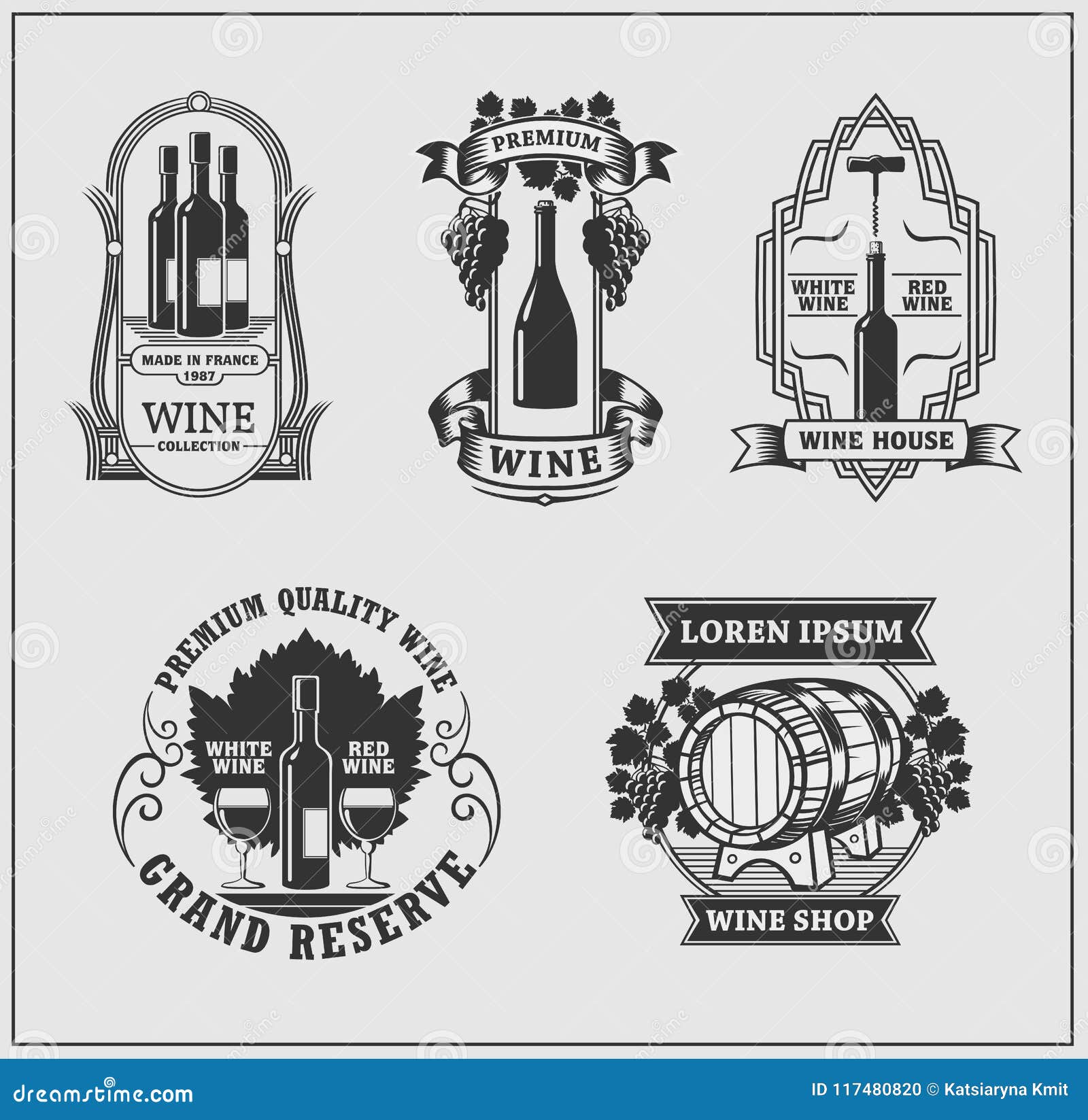 Wine Labels and Emblems Collection. Vector. Stock Vector - Illustration ...