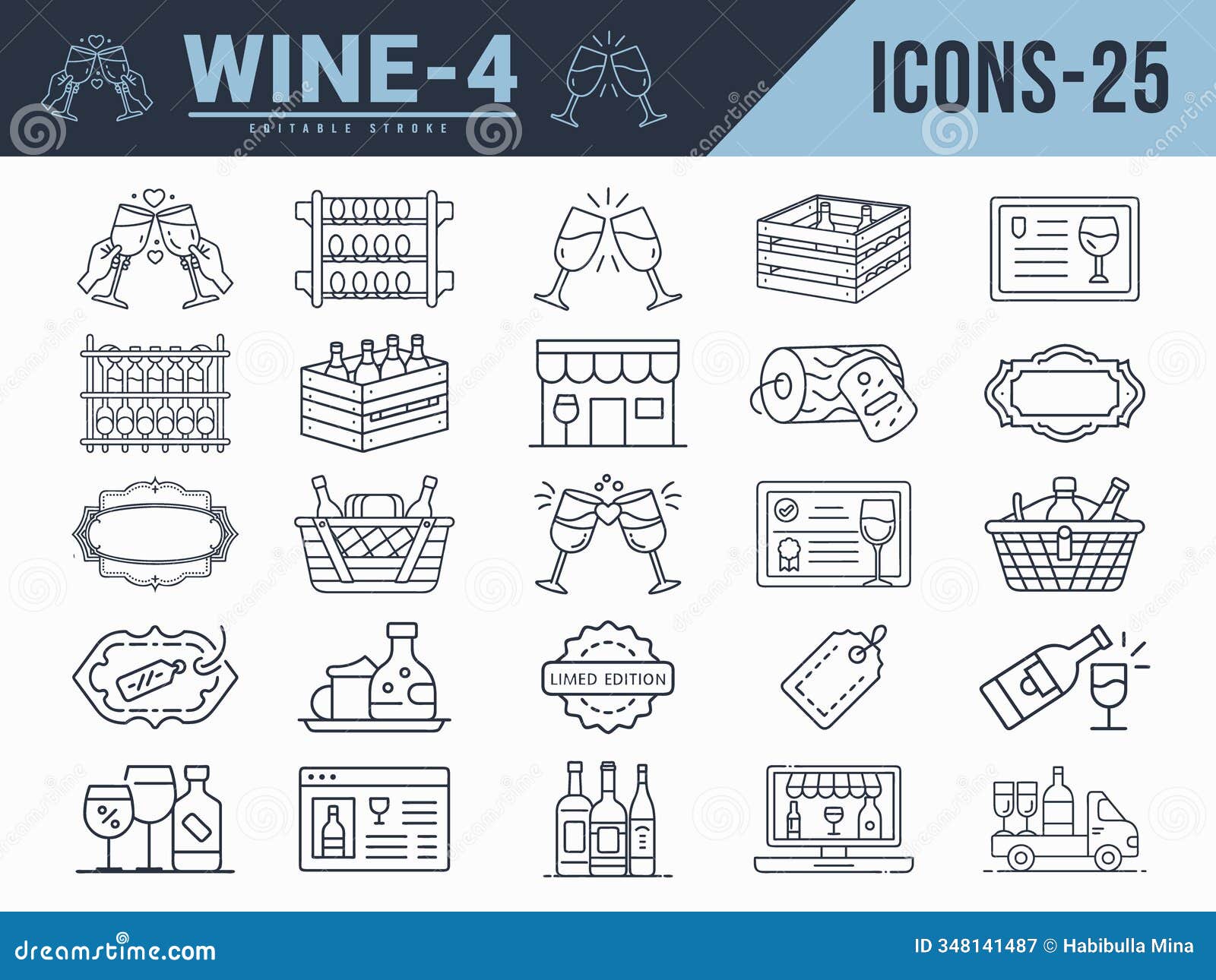 Wine Line Editable Icons Set. Vector Illustration in Modern Thin Line ...