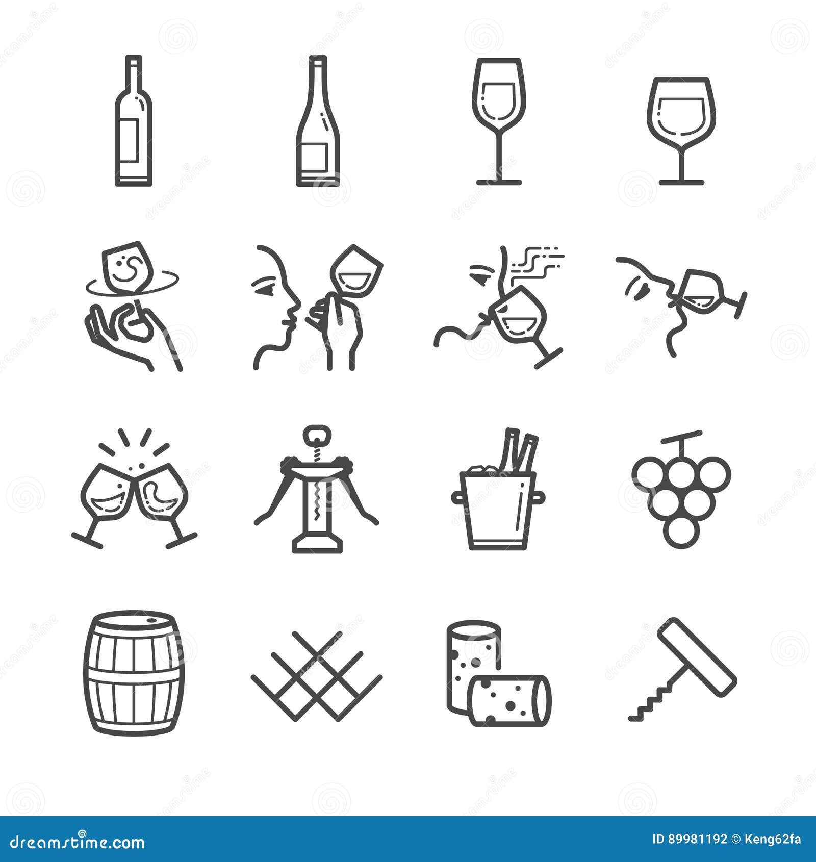 Wine line icons set stock vector. Illustration of cork - 89981192