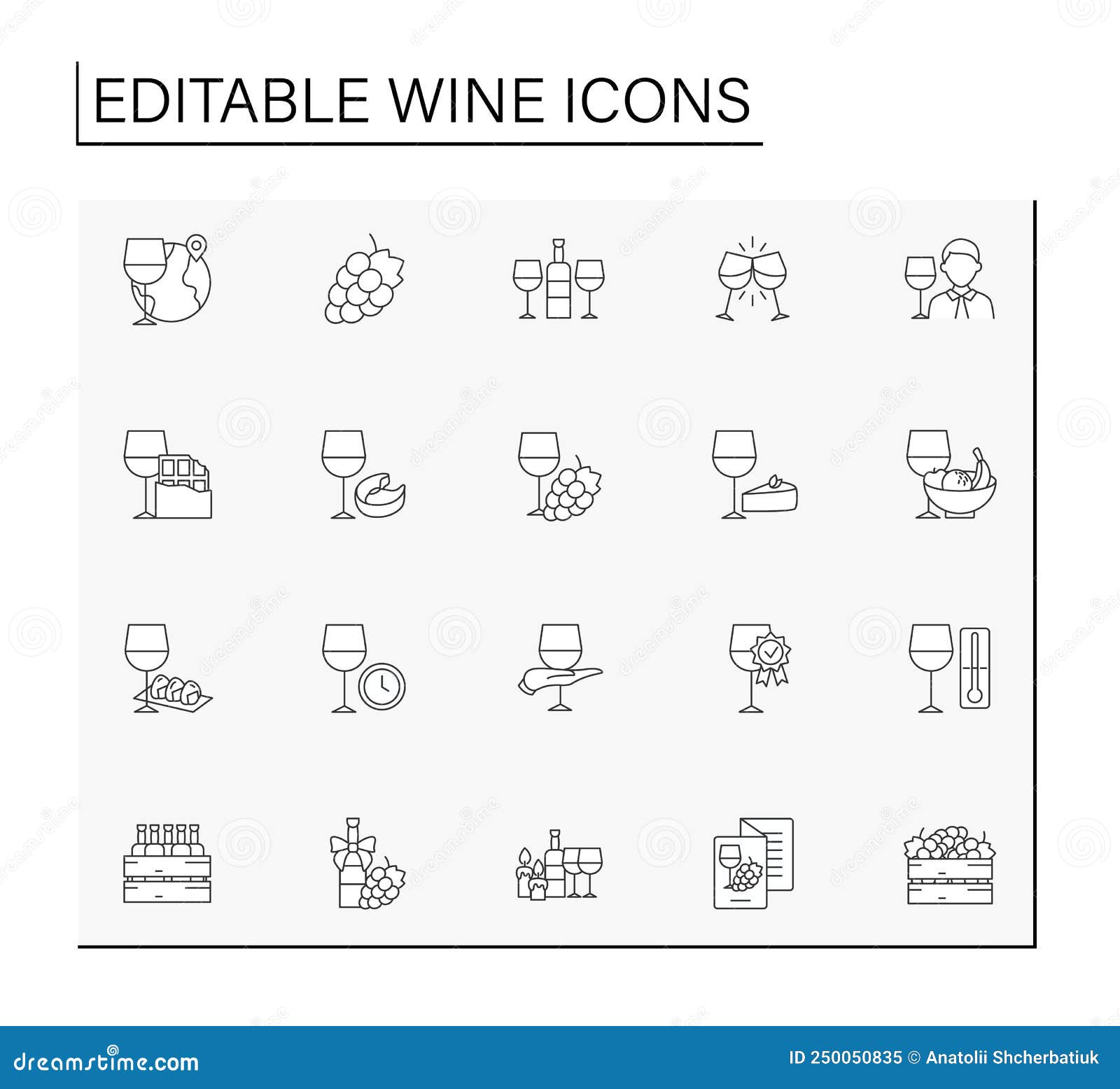 Wine line icons set stock vector. Illustration of vine - 250050835