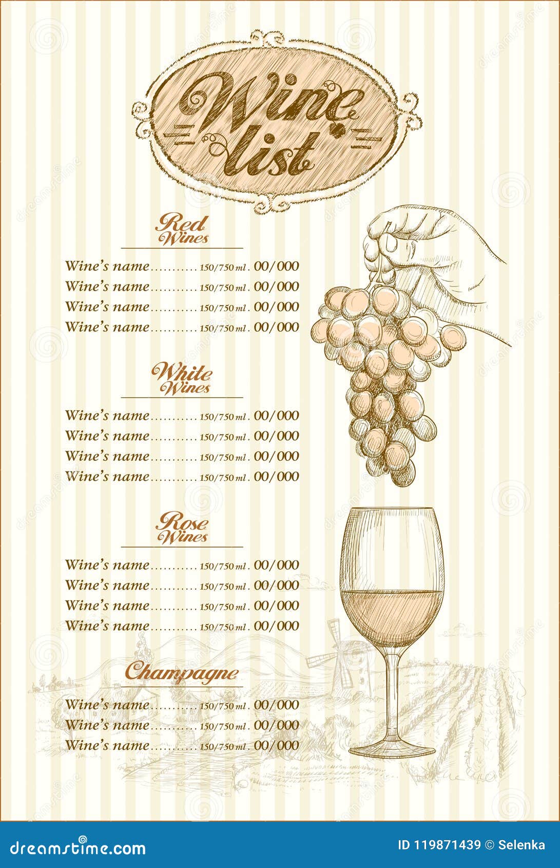 Wine List Menu, Hand Drawn Graphic Illustration, Bunch of Grape Stock ...