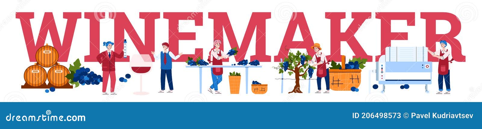 Wine Making Process Concept a Vector Flat Illustration. Stock ...