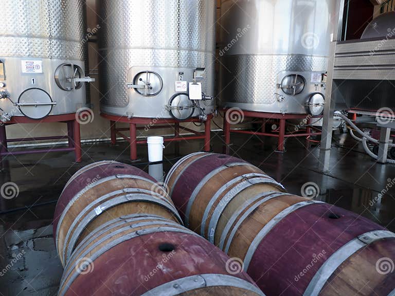 Wine Making Tanks and Barrels Stock Photo - Image of beverage ...