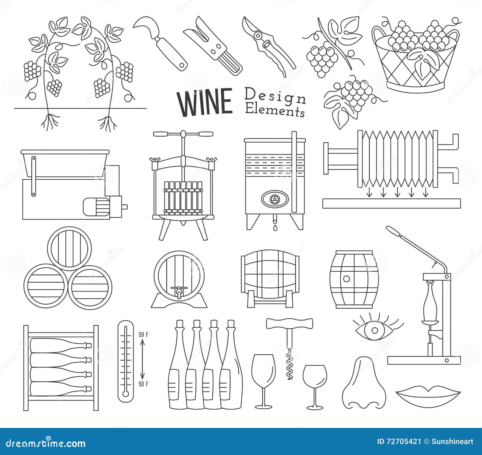 Wine Making and Wine Tasting Design Elements Stock Vector ...