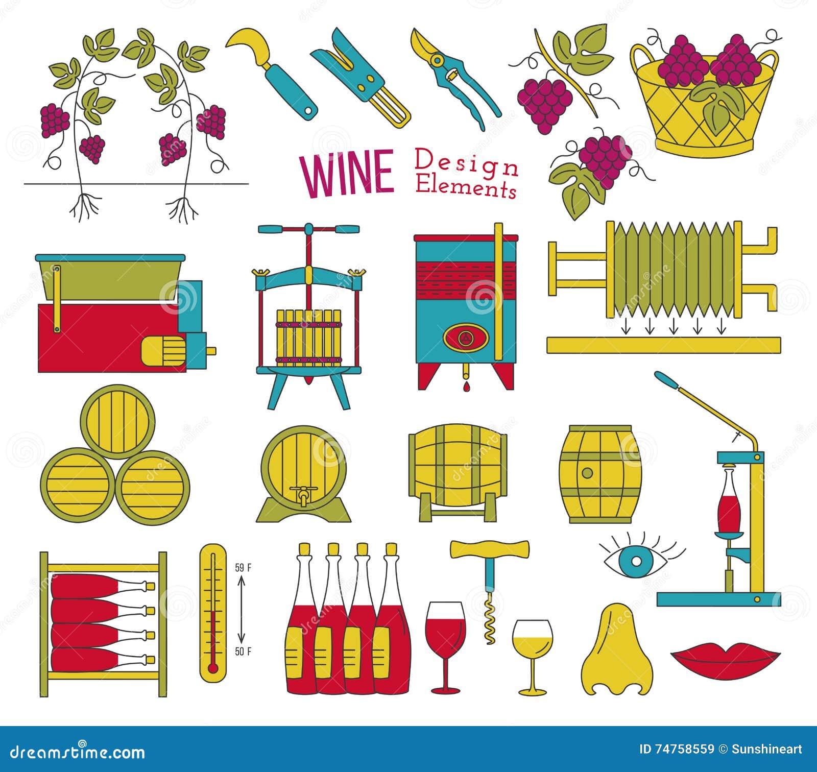 Wine Making and Wine Tasting Flat Design Elements Stock Vector ...
