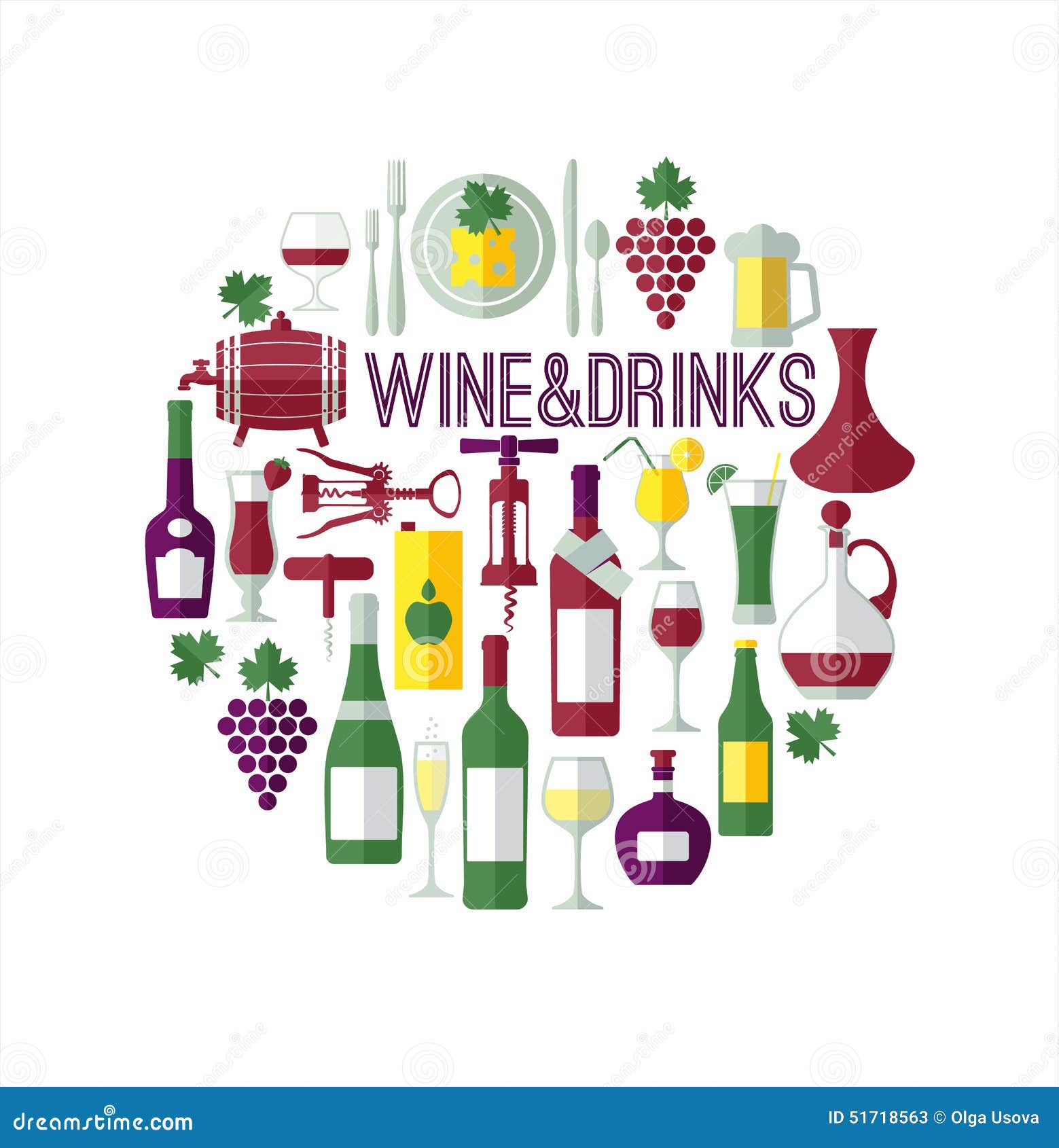 Wine menu card with icon . stock vector. Illustration of drink - 51718563