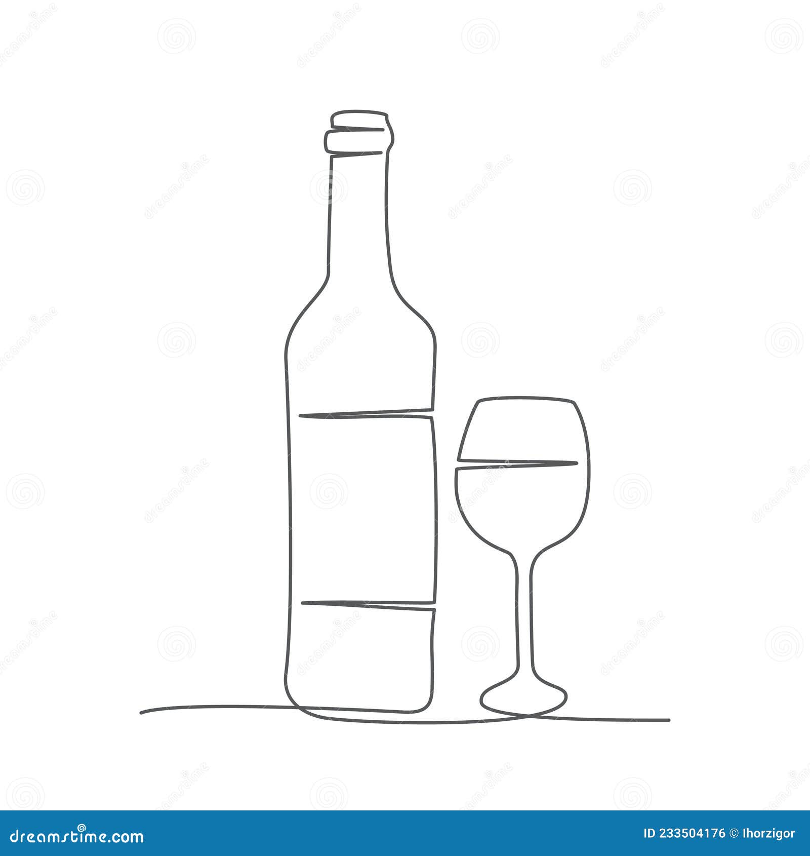 Wine. One line drawing stock vector. Illustration of bottle - 233504176