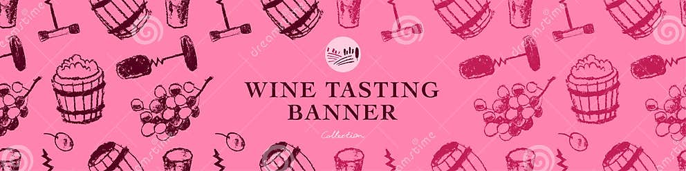 Wine Tasting Banner. Vector Pattern with Winemaking Illustration Set ...