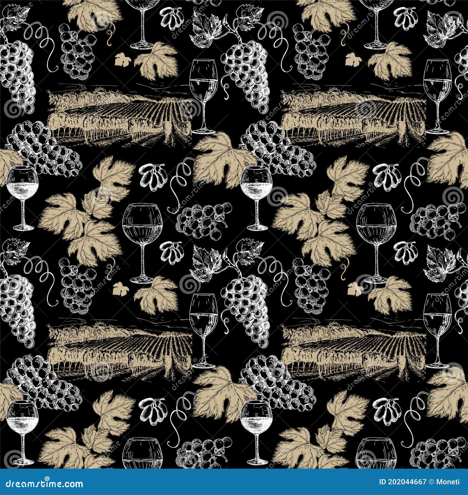 Wine Pattern, Sketches, Hand Drawn Seamless Pattern. Bottle, Glass ...