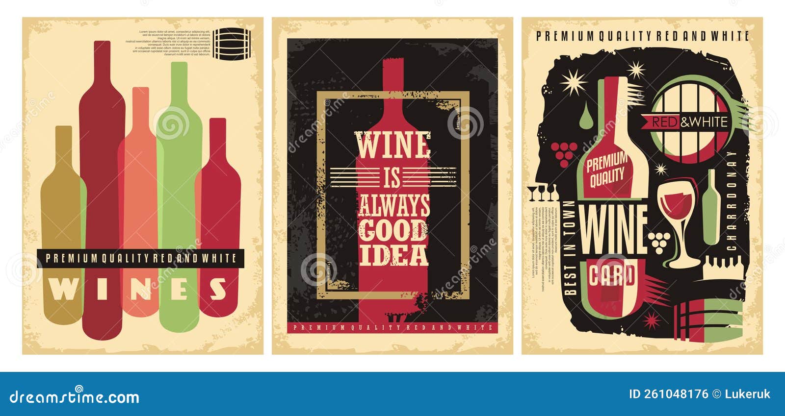 Wine Posters Set On Old Paper Texture. Retro Wines Flyers. Vector ...