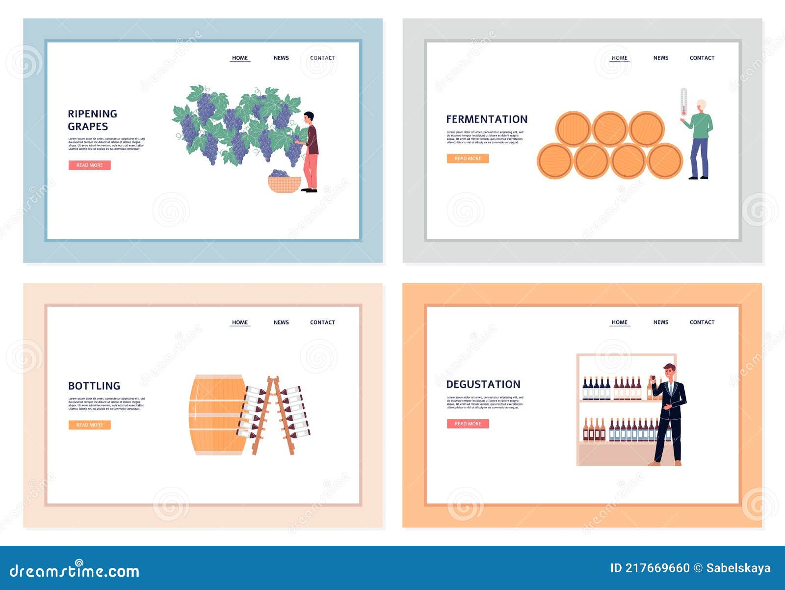 Wine Processing Industry Web Banners Set of Flat Vector Illustrations ...