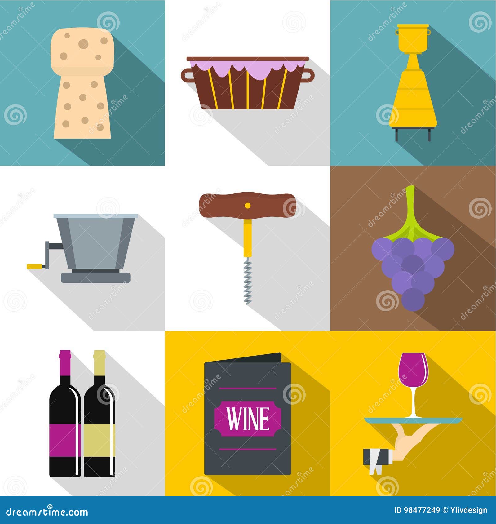 Wine Production Icons Set, Flat Style Stock Vector - Illustration of ...